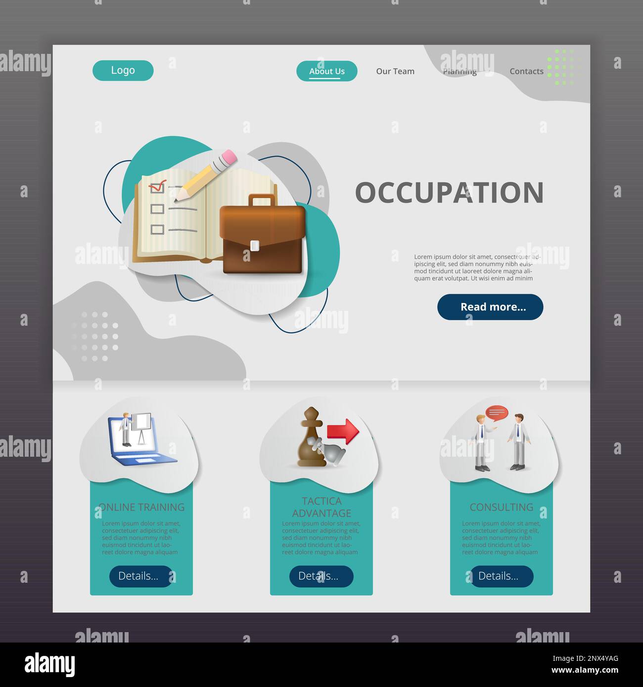 Occupation flat landing page website template. Online training, tactica ...