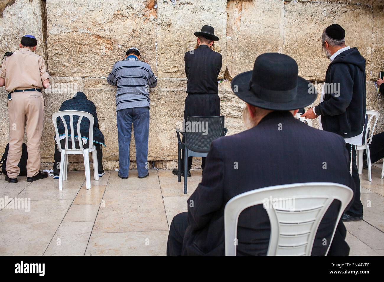 men's prayer area, men praying at the Western Wall, Wailing Wall ...