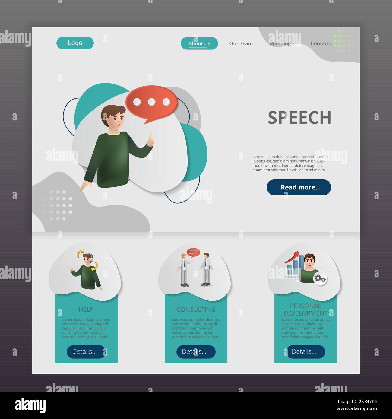Speech flat landing page website template. Help, consulting, personal ...