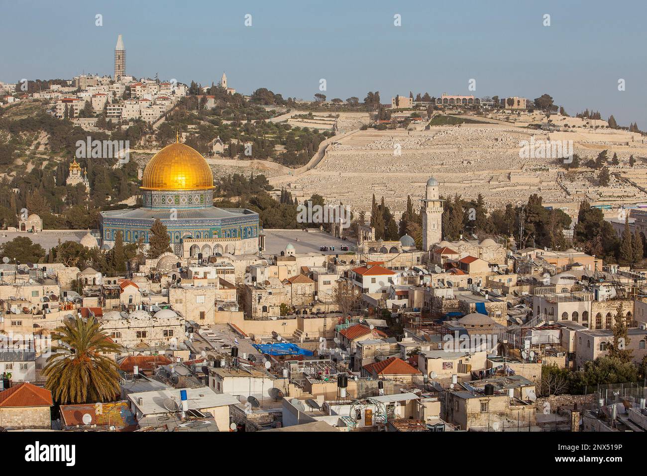 Aerial view of old City, is possible to see The Dome of the Rock and ...