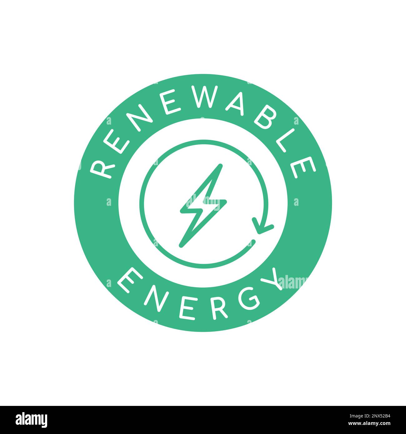 Renewable energy logo with text. Green round badge with lightninig bolt ...
