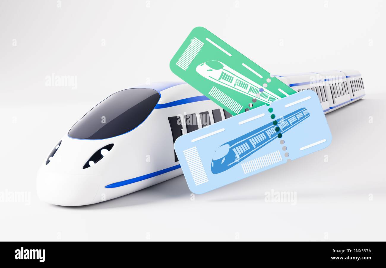 Cartoon high-speed and tickets in the white background, 3d rendering ...