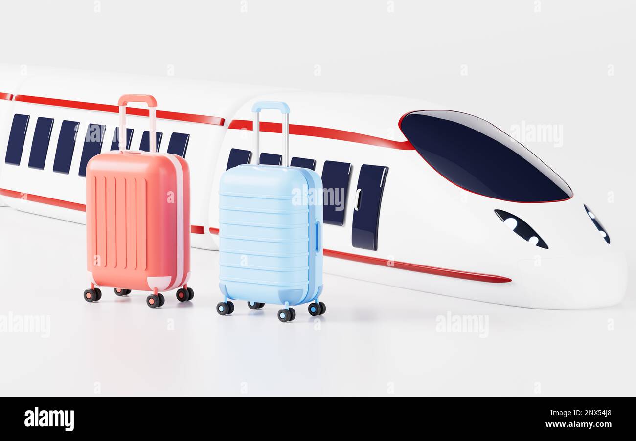 Cartoon high-speed train and trunk in the white background, 3d ...