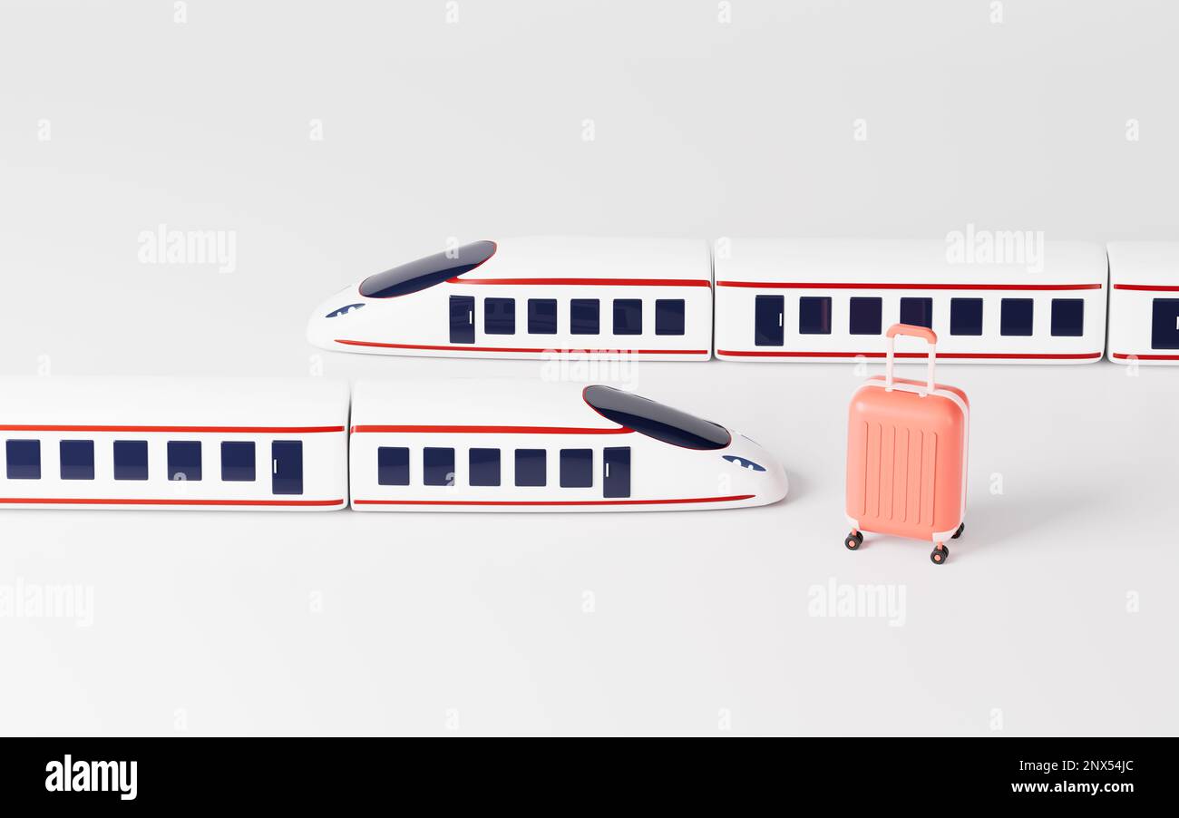 Cartoon high-speed train and trunk in the white background, 3d ...