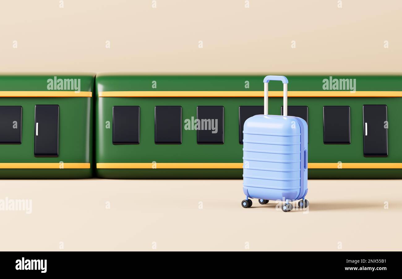 Cartoon high-speed train and trunk in the yellow background, 3d ...