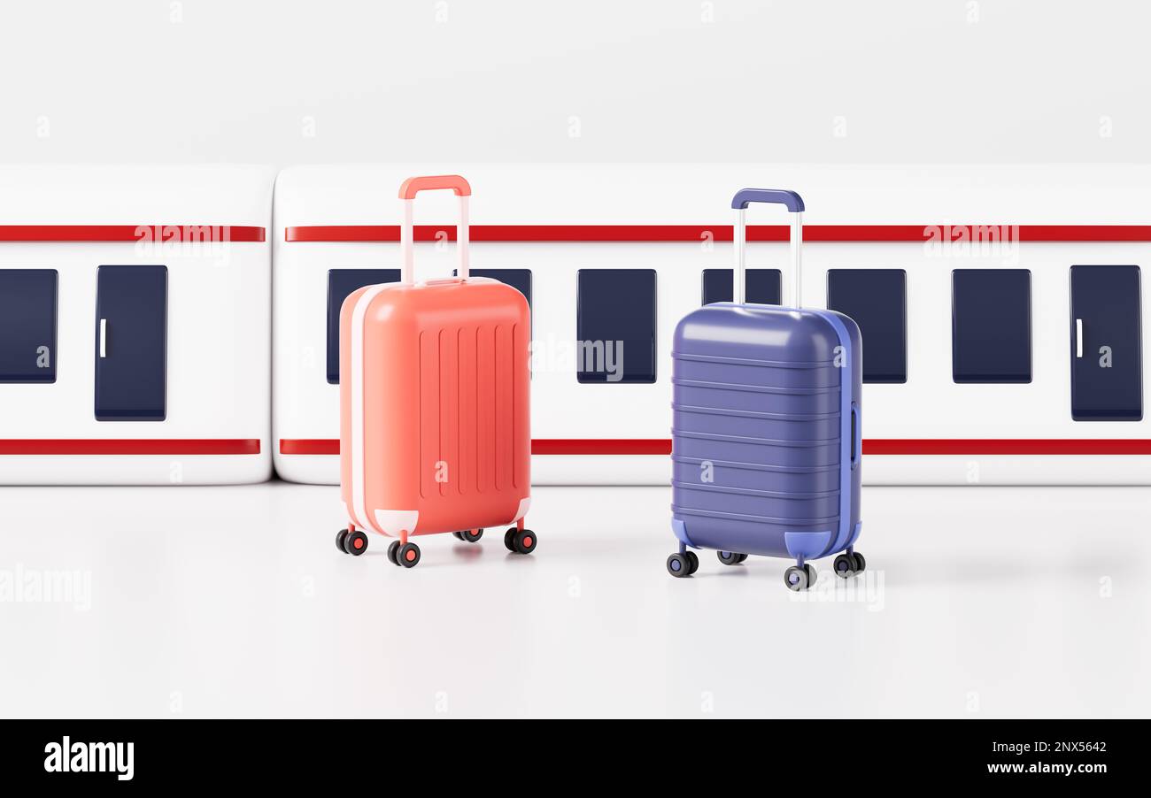 Cartoon high-speed train and trunk in the white background, 3d ...
