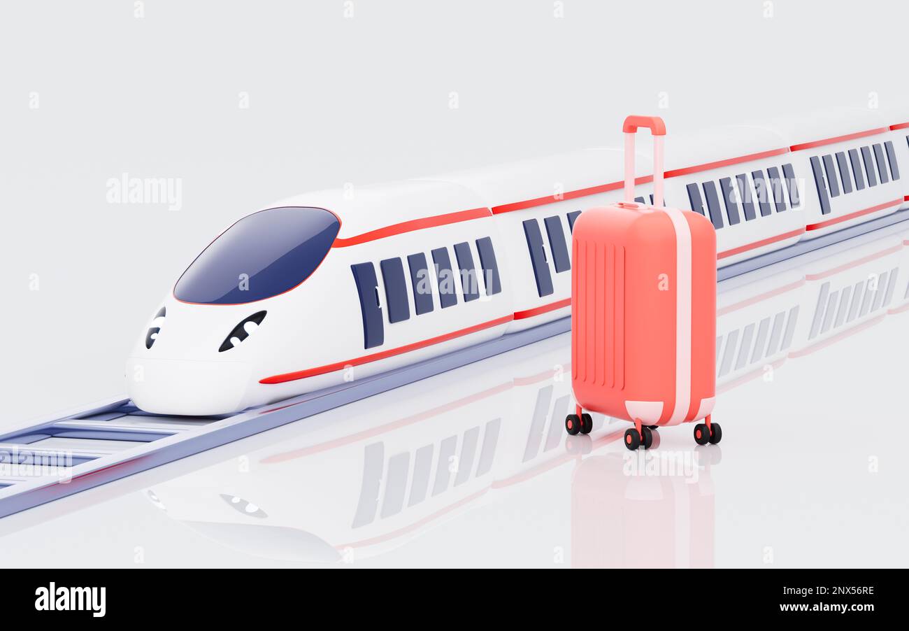 Cartoon high-speed train and trunk in the white background, 3d ...