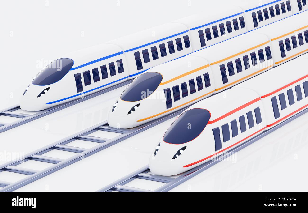Cartoon high-speed train in the white background, 3d rendering. Digital ...