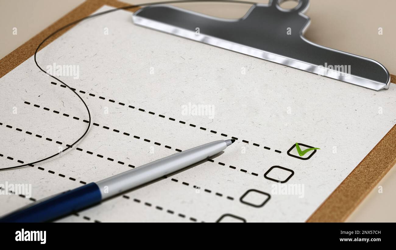 Check list or medical file standing on table. 3D illustration Stock ...