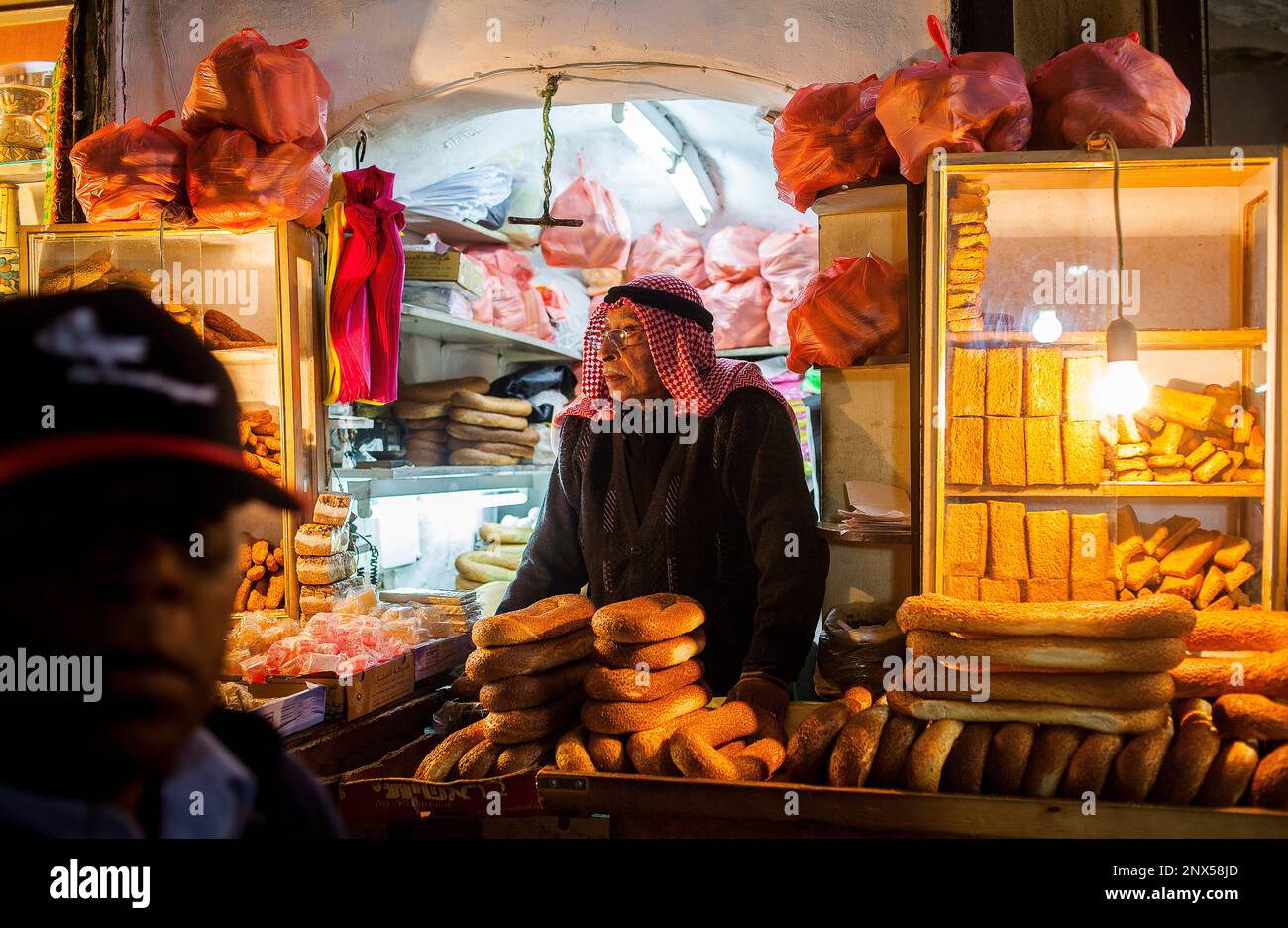 stall selling bread, in David street,Souk Arabic, Old City, Jerusalem ...