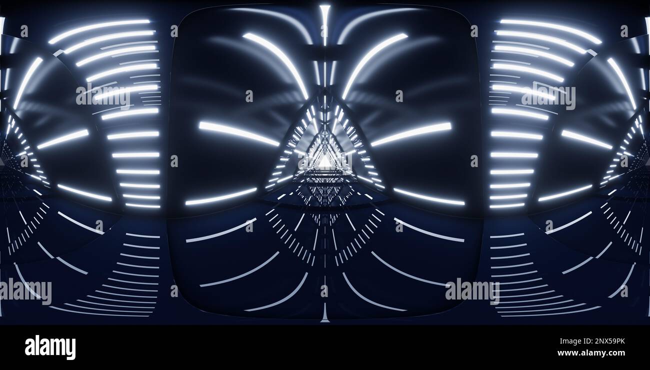 Neon tunnel 360 panorama background, 3d rendering. Digital drawing ...