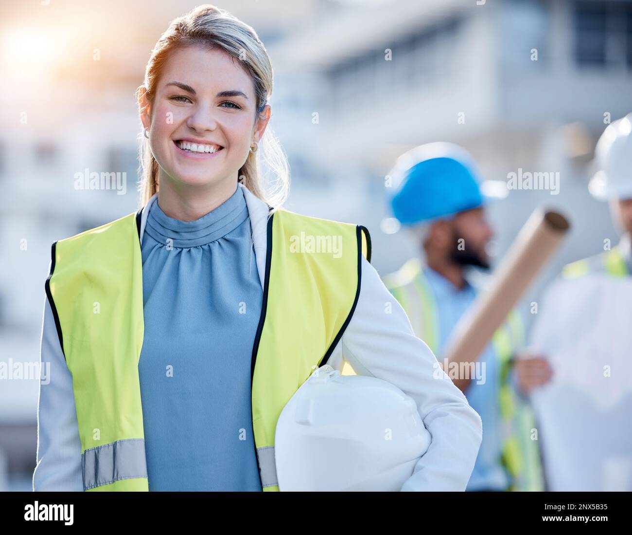 Construction worker, happy woman portrait or engineering contractor for ...