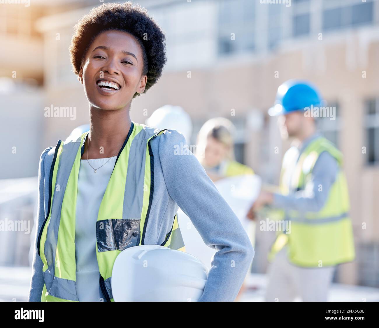 Construction worker, black woman portrait or engineering contractor for ...