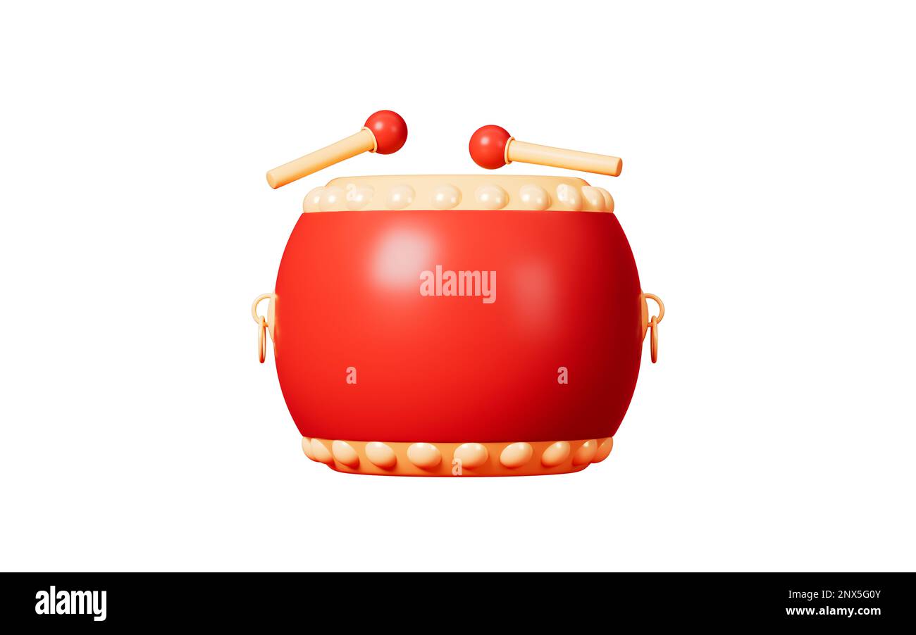 Red drums in the white background, Spring Festival theme scene, 3d ...