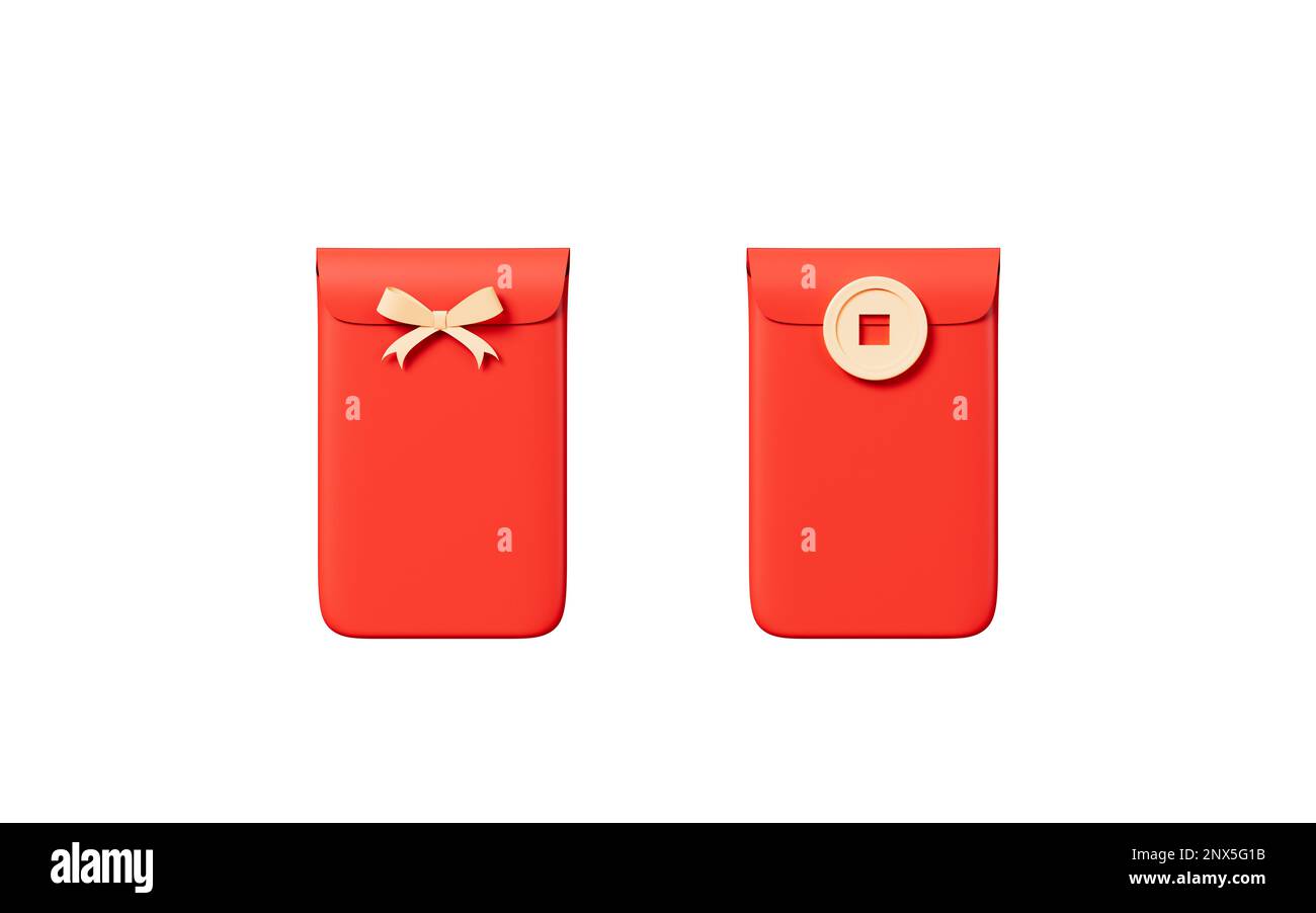 Red envelopes and coins in the white background, Spring Festival theme ...