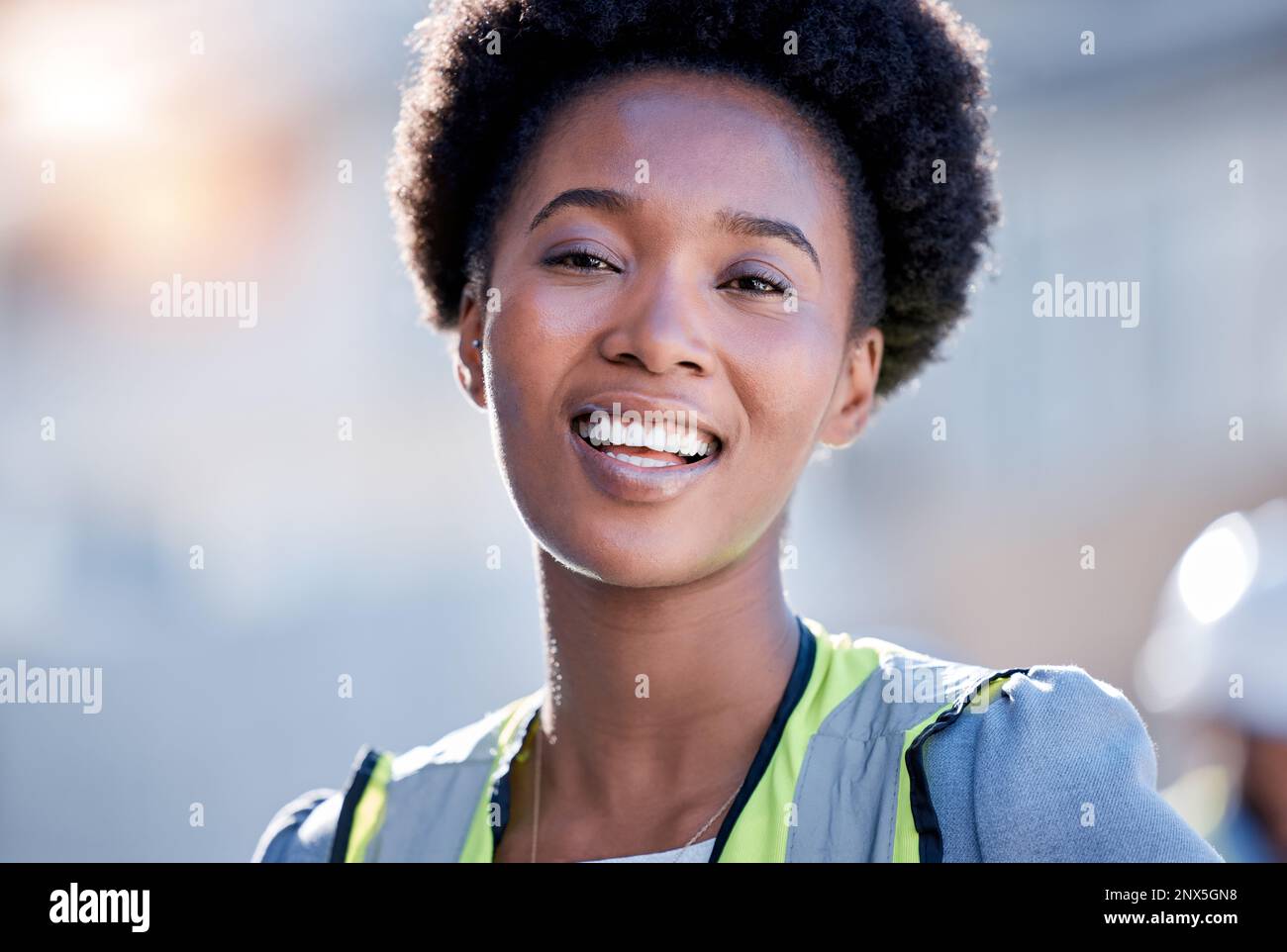 Portrait of engineering black woman or construction worker with career ...