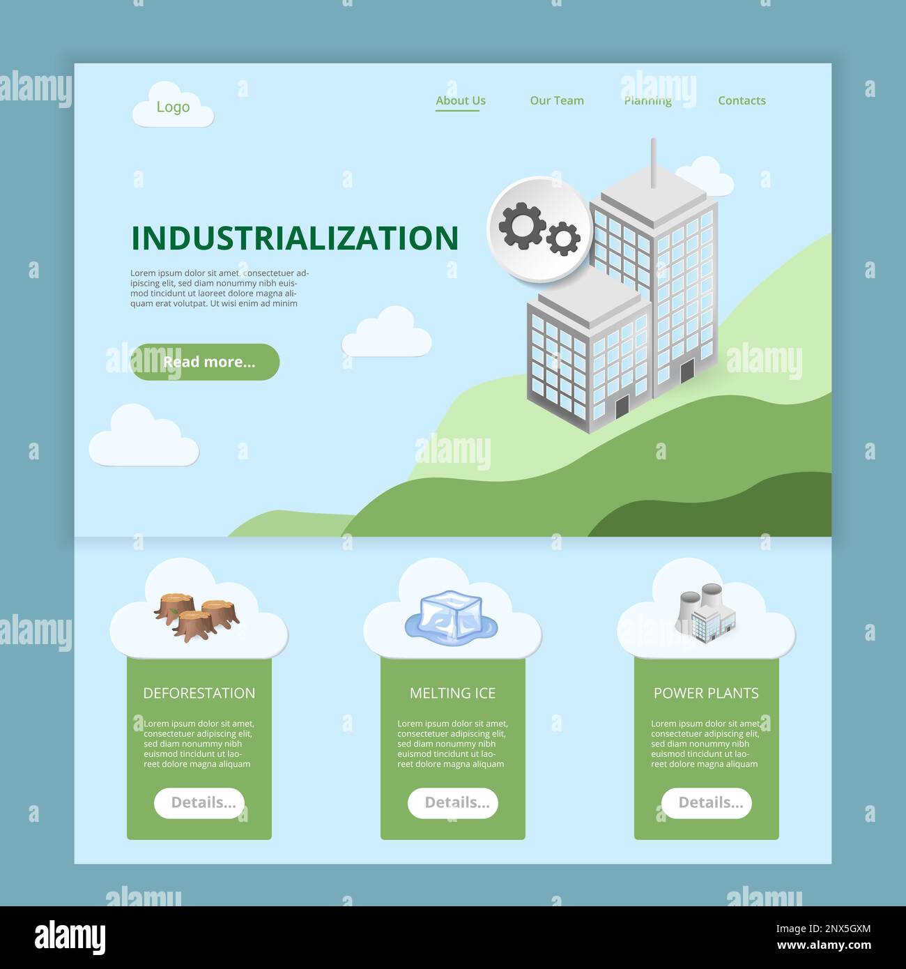 Industrialization flat landing page website template. Deforestation ...