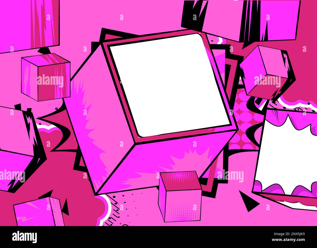 Blank comic book copy space on a pink cube shape. Comics cartoon ...