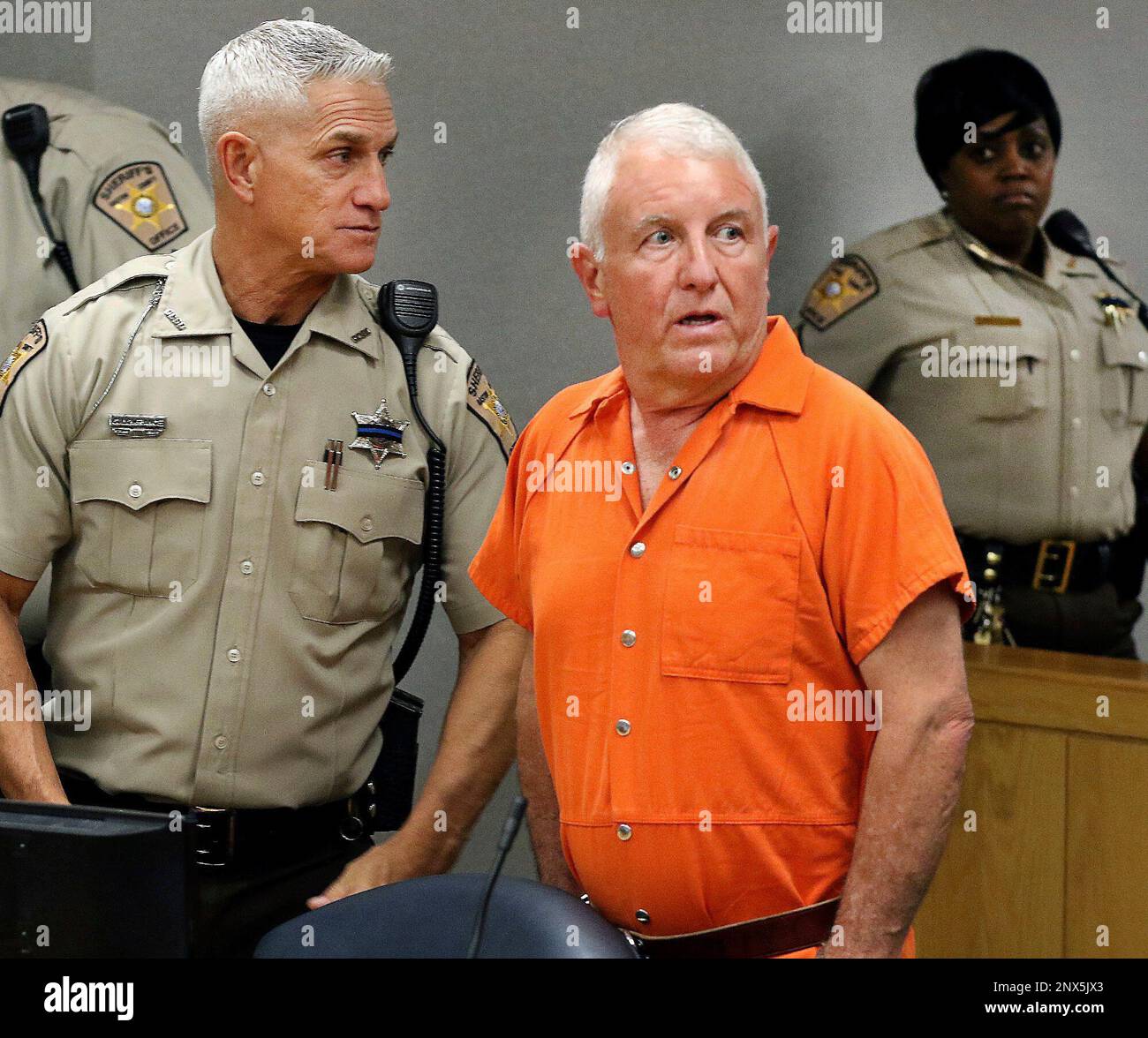 Roger Self stands in the courtroom during his first appearance hearing ...