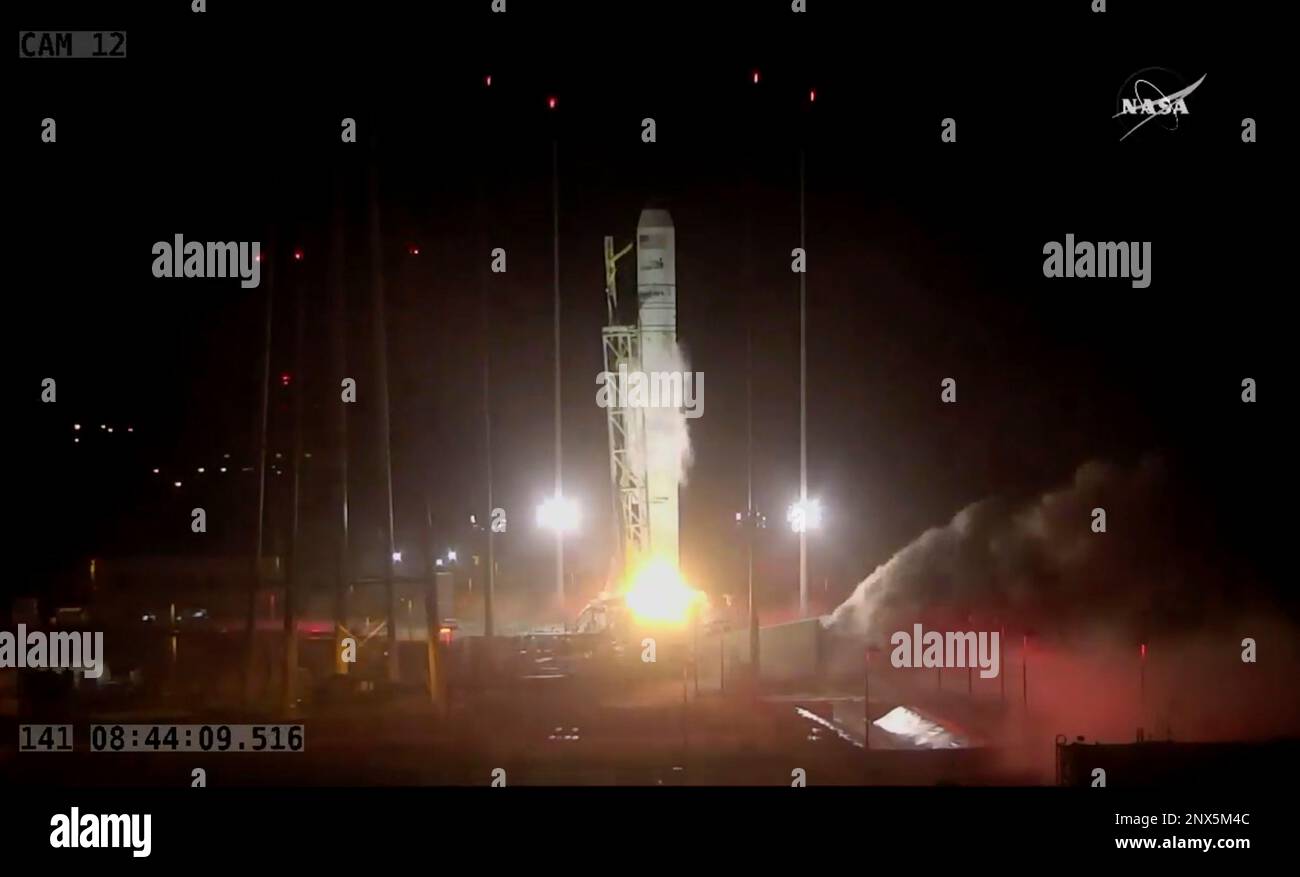 In this photo made from NASA video, the Orbital/ATK Cygnus CRS-9 sits ...