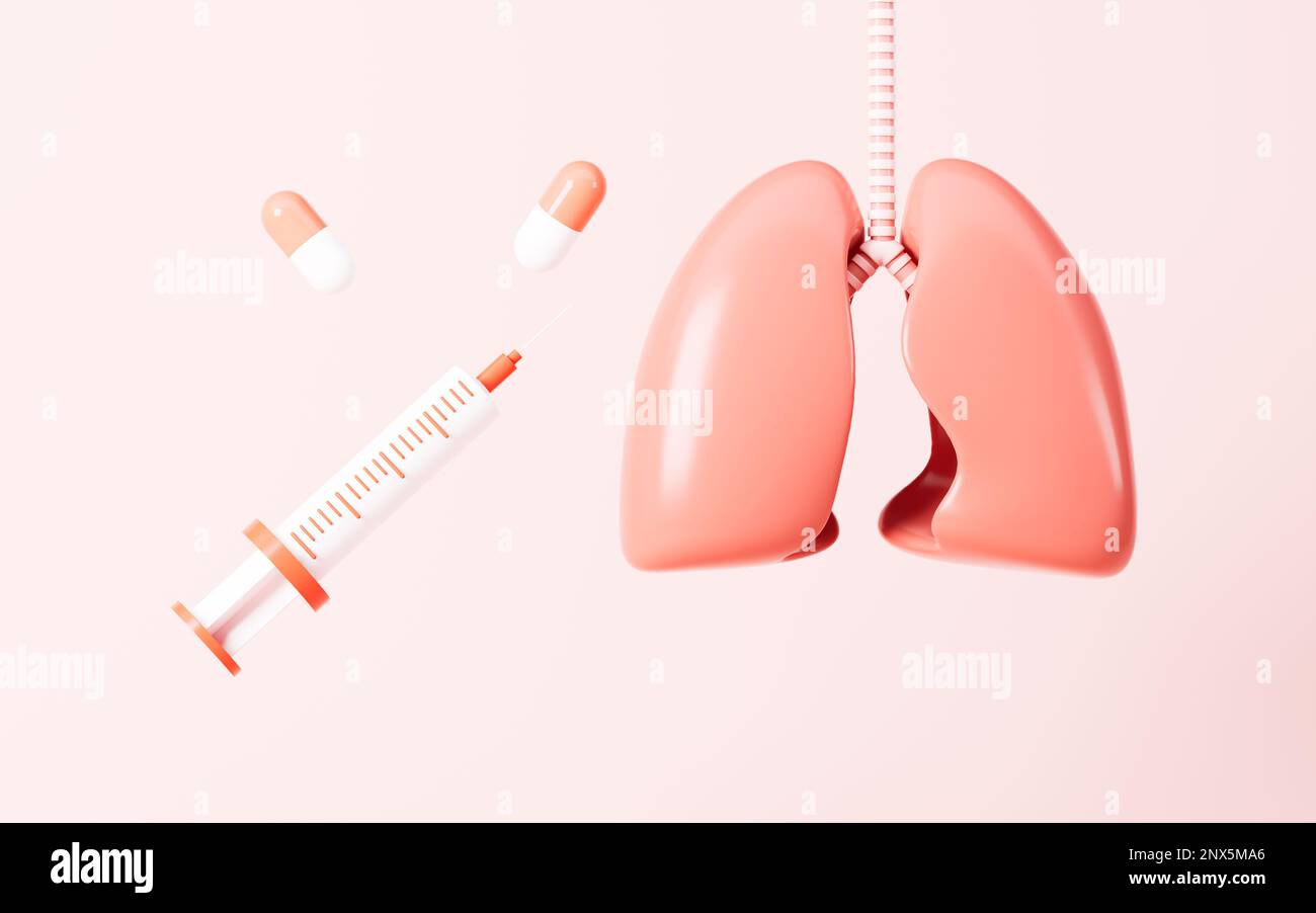 Lungs and injection, Medical concept, 3d rendering. Digital drawing ...