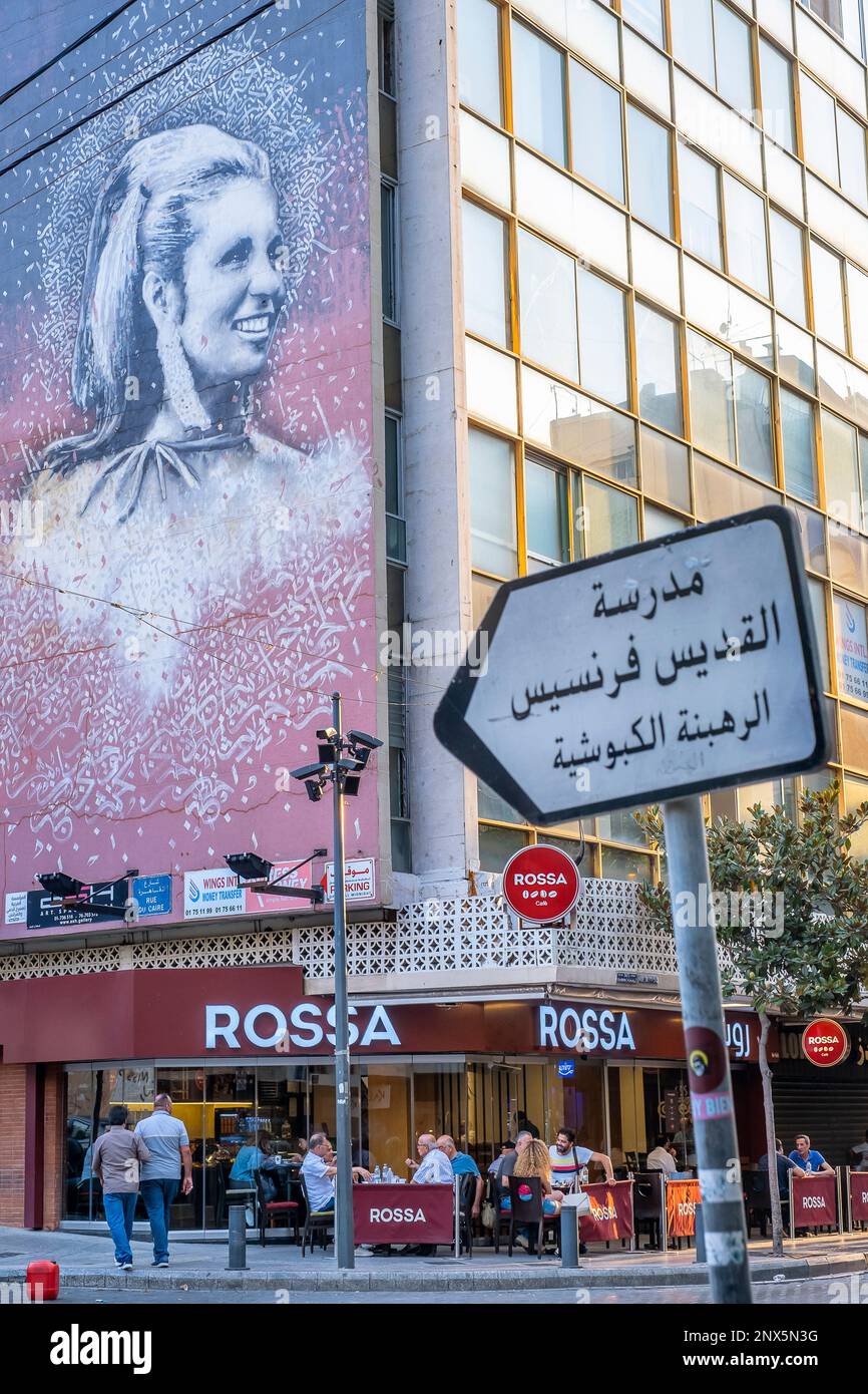 Eternal Sabah, Mural on Assaf building, by Yazan Halawani in Hamra ...