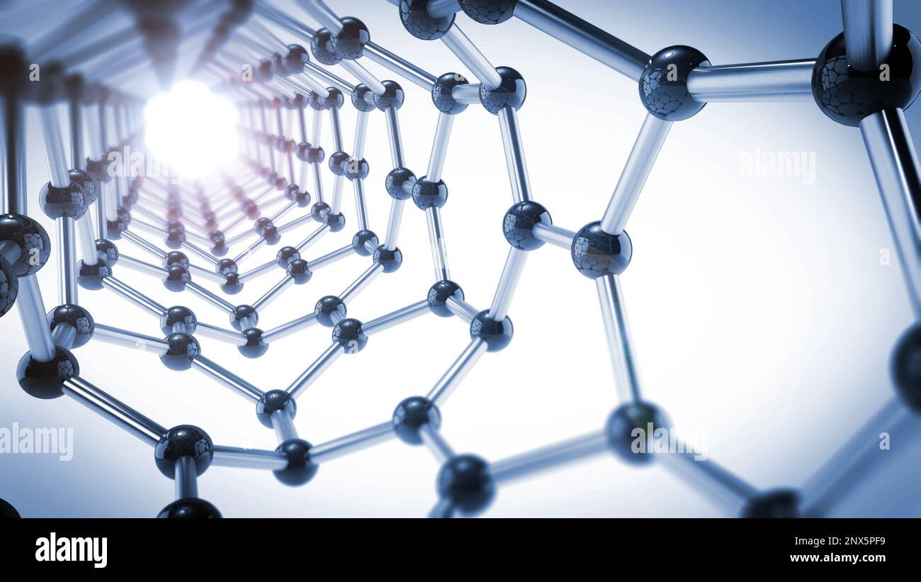 Molecule model in blue color tones isolated on white background. 3D ...