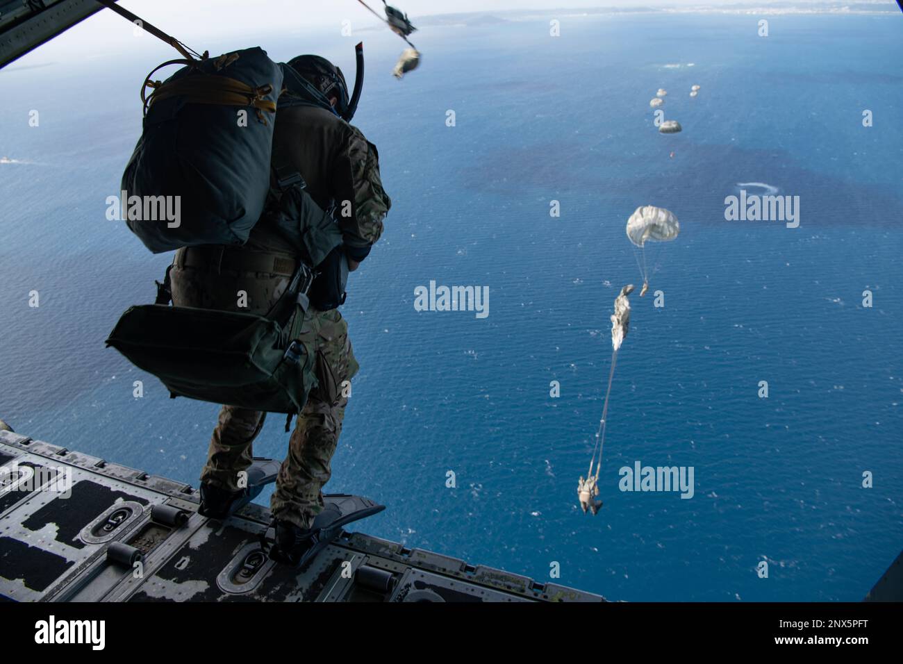 U.S. Air Force pararescuemen assigned to the 31st Rescue Squadron jump ...
