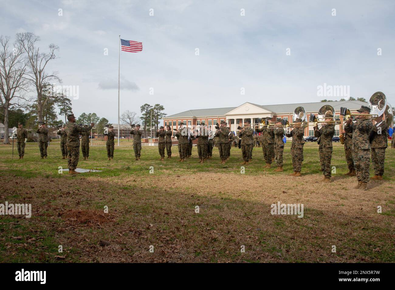 U.S. Marines with the 2nd Marine Aircraft Wing (MAW) Band play music ...