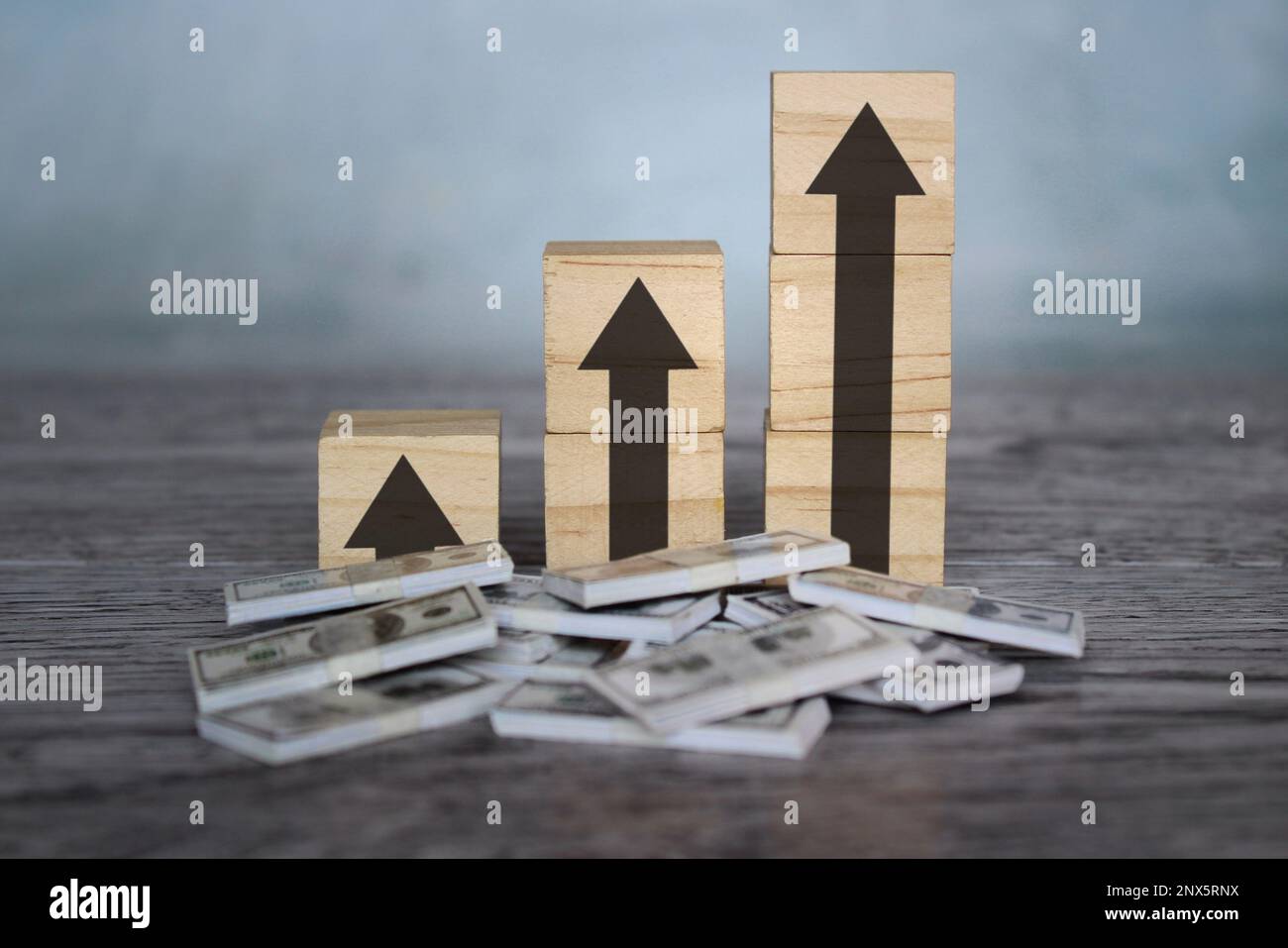 Selective focus image of money and upward arrows. Business, profit ...