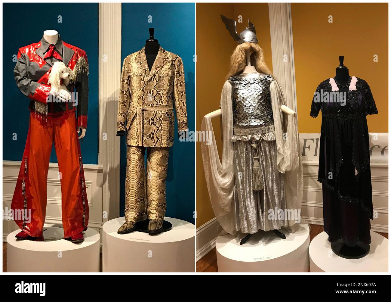 This May 17, 2018 photo shows two costumes from the 2001 film ...