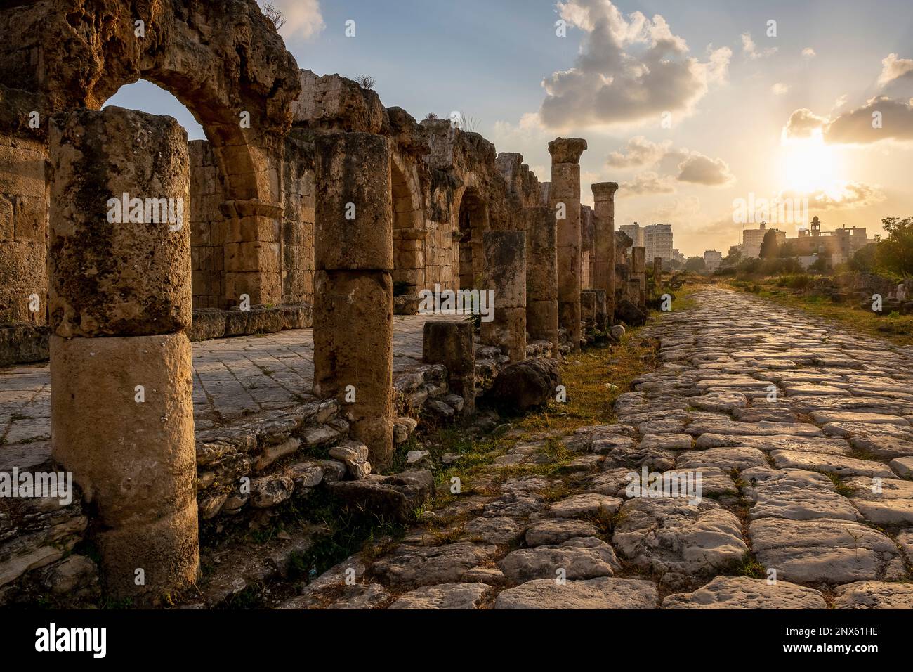 Roman road, in Al-Bass archaeological site, Tyre (Sour), Lebanon Stock ...