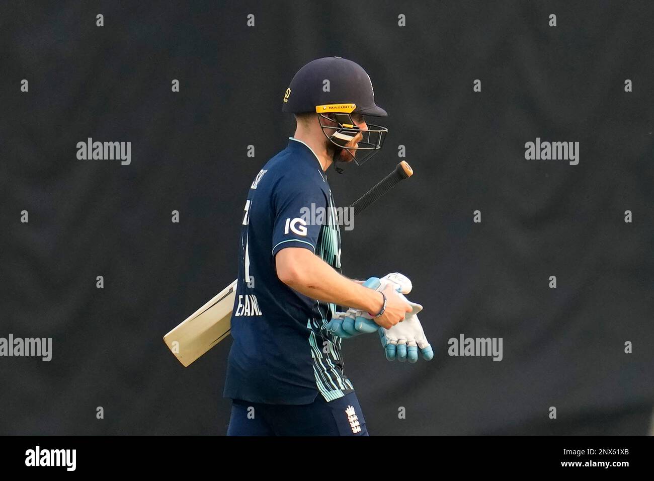 England's Phil Salt leaves the field after losing his wicket during the ...