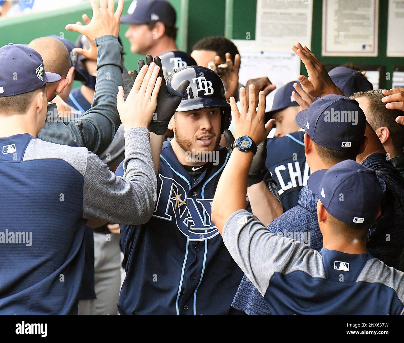 KANSAS CITY, MO - MAY 15: Tampa Bay Rays second baseman Joey Wendle (18 ...
