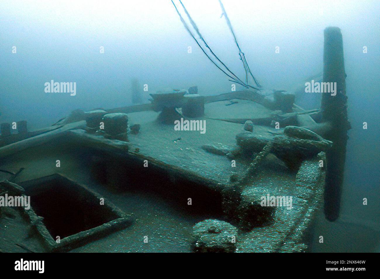 In this image taken from video provided by the Thunder Bay National Marine Sanctuary, the bow of ...