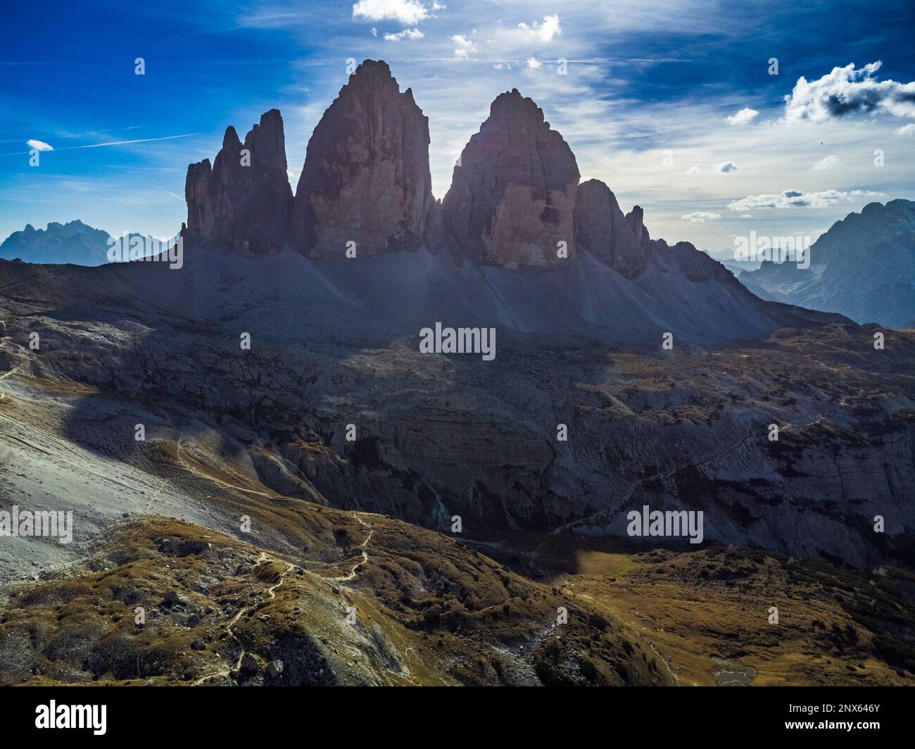 Exciting view of the three peaks of Lavaredo and Monte Paterno. Dream ...