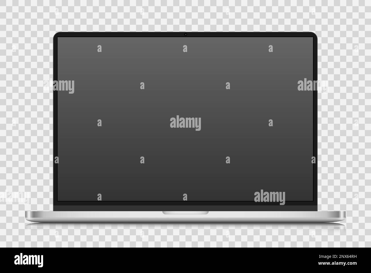 A mock-up laptop with a black matte screen on a transparent background ...