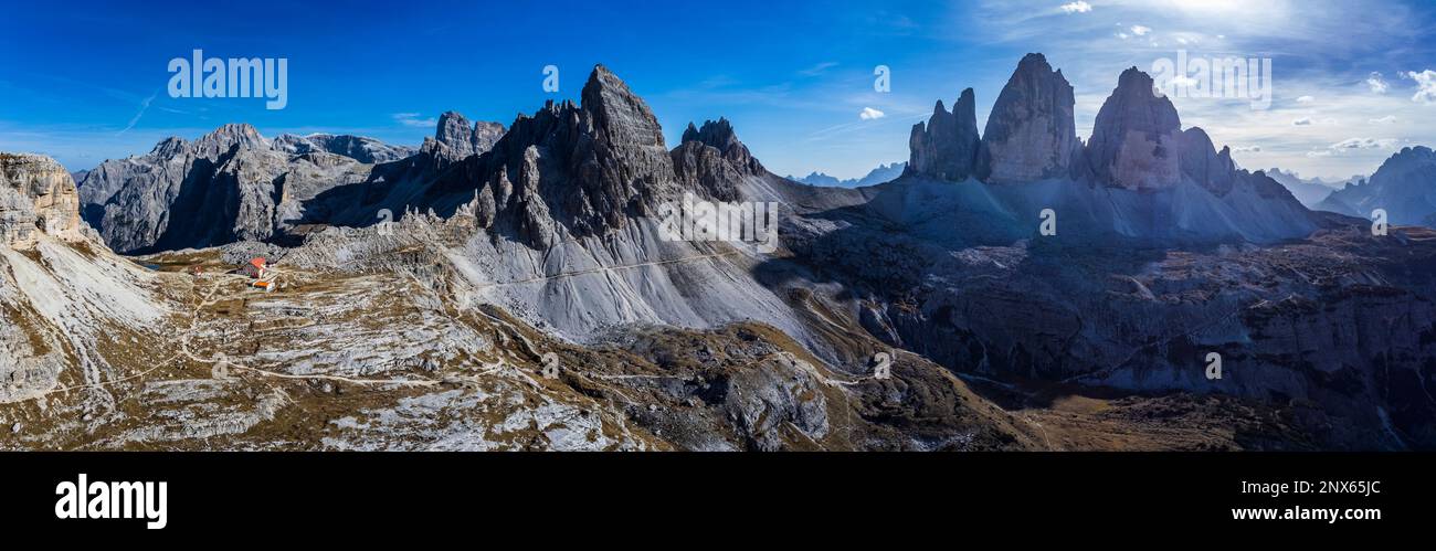 Exciting view of the three peaks of Lavaredo and Monte Paterno. Dream ...