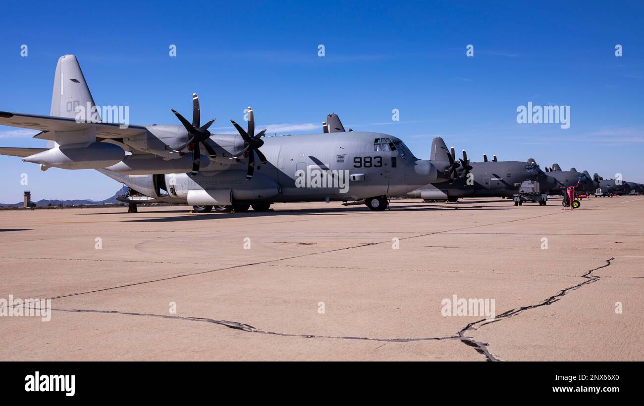 A U.S. Marine Corps KC-130J Super Hercules aircraft with Marine Aerial ...