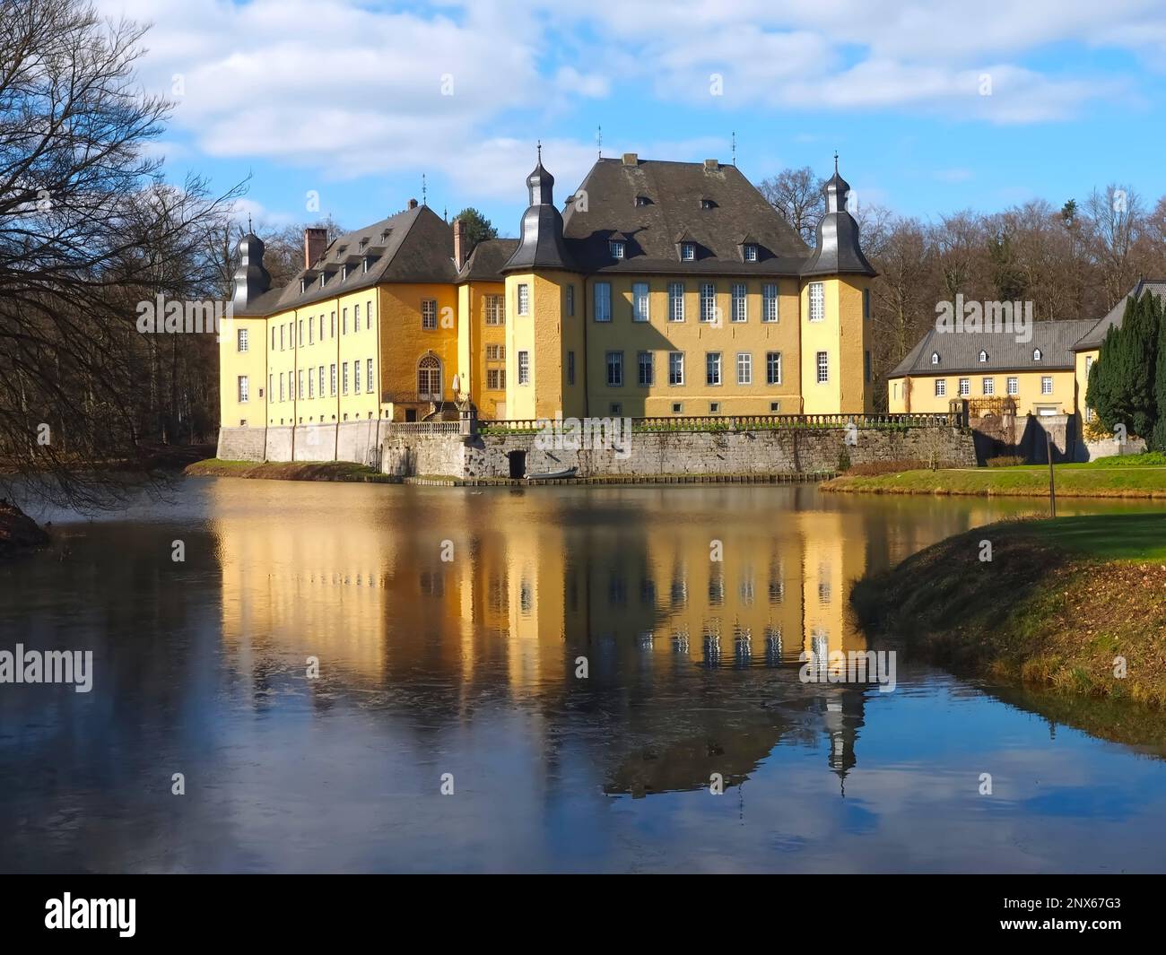Schloss Dyck - beautiful yellow water castle in Juechen, Germany Stock ...