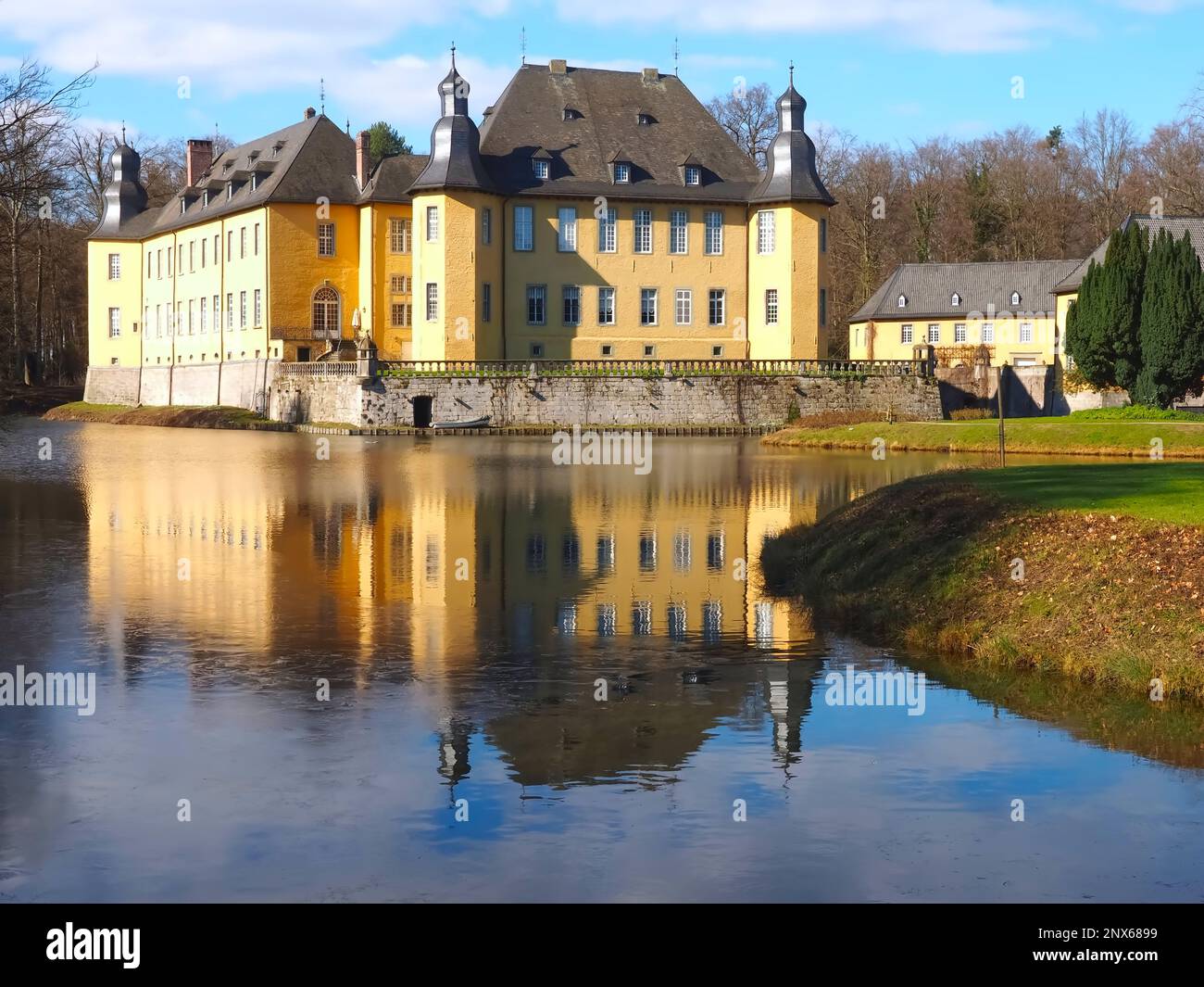 Schloss Dyck - beautiful yellow water castle in Juechen, Germany Stock ...