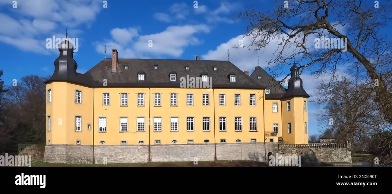 Schloss Dyck - beautiful yellow water castle in Juechen, Germany Stock ...