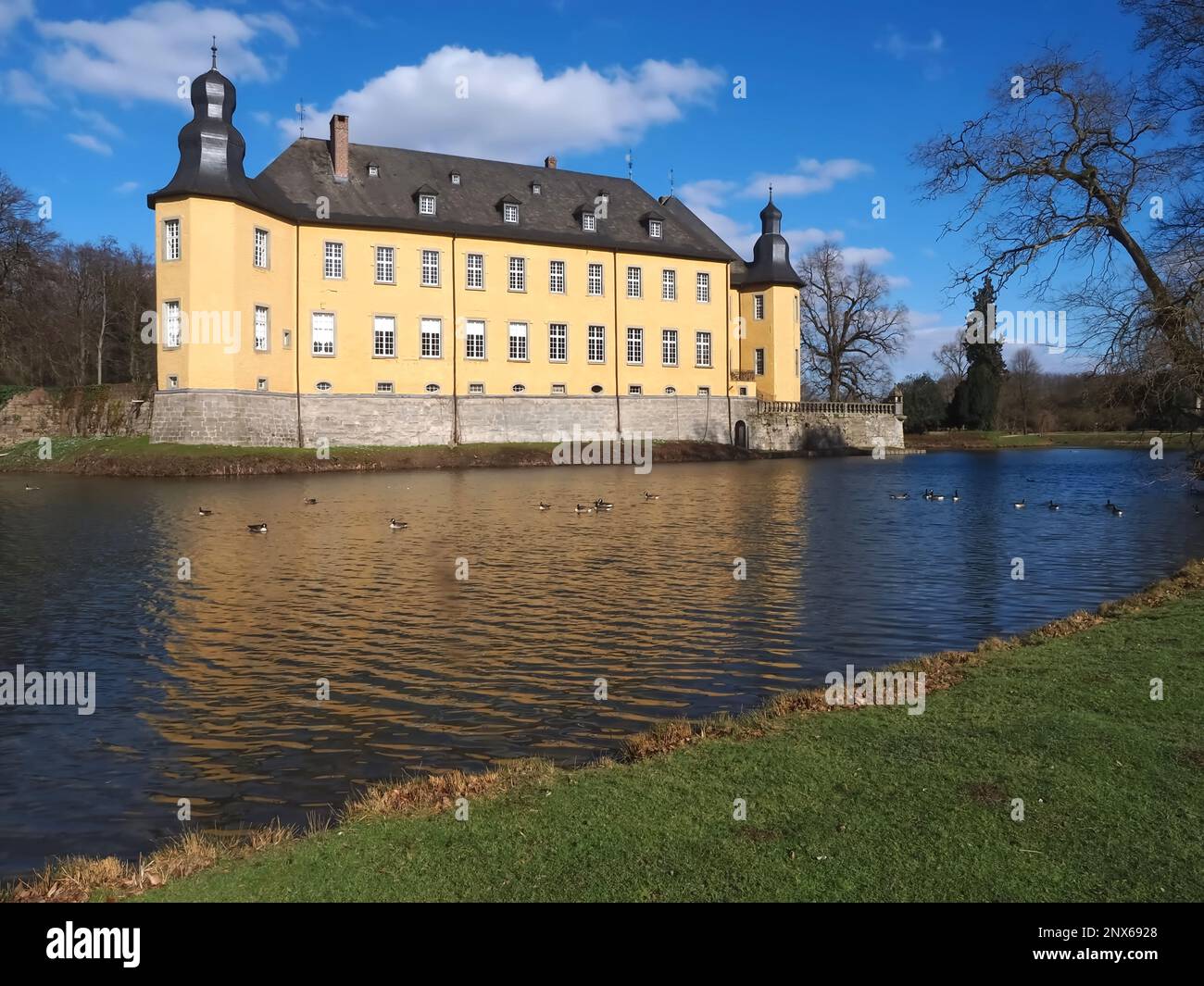 Schloss Dyck - beautiful yellow water castle in Juechen, Germany Stock ...