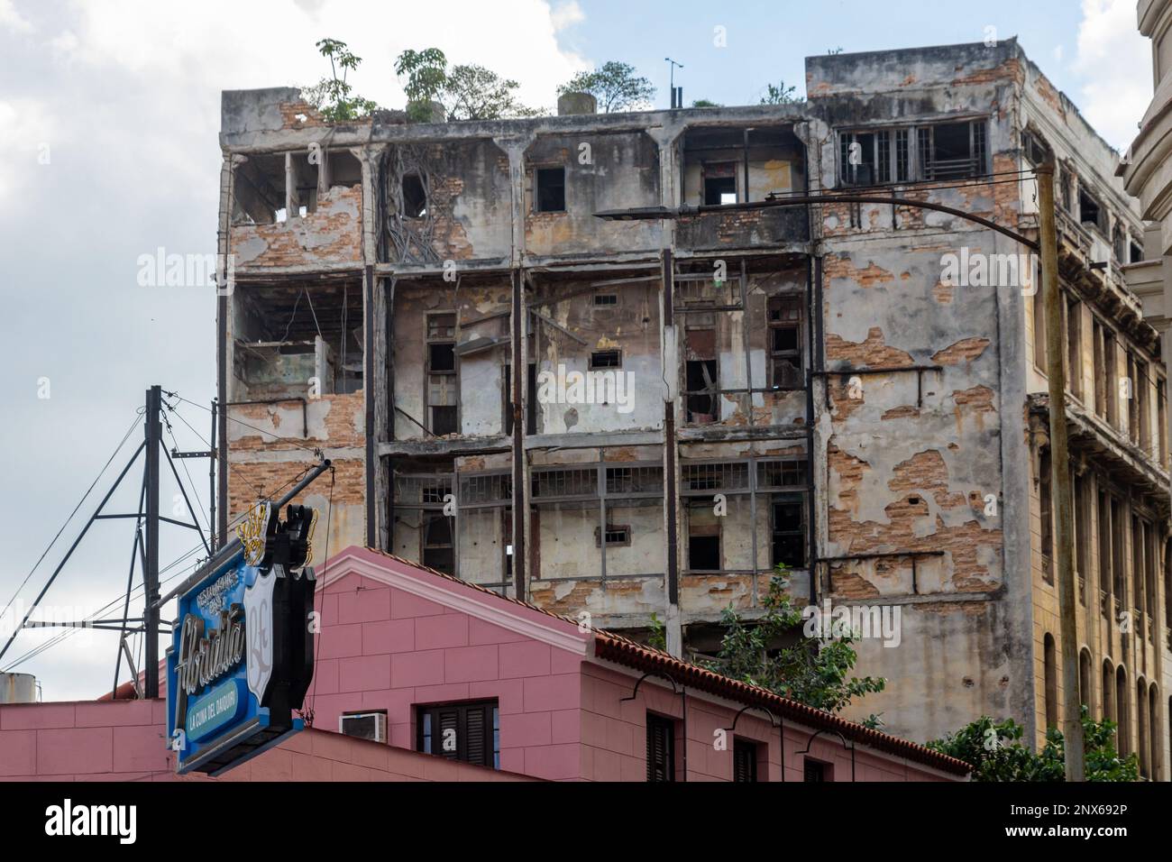 Havana, Cuba - December 14, 2022: Run-down ruined building by the ...