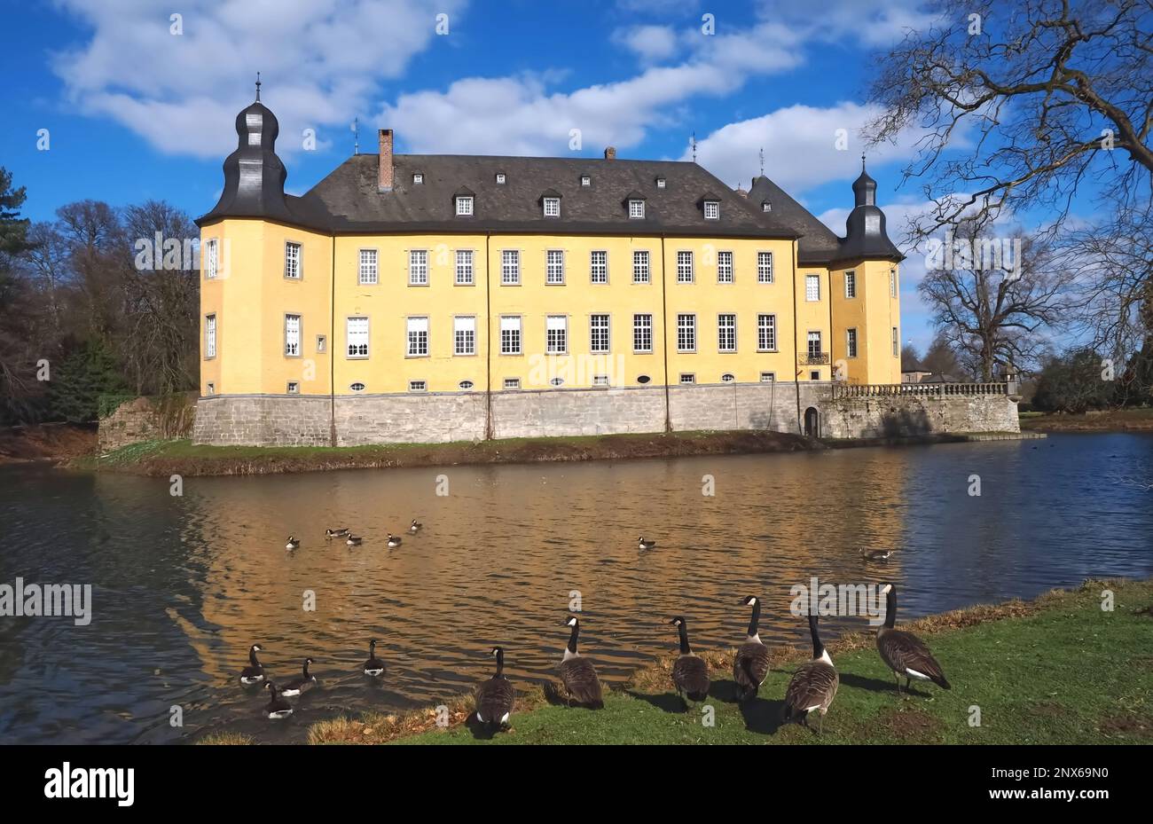 Schloss Dyck - beautiful yellow water castle in Juechen, Germany Stock ...
