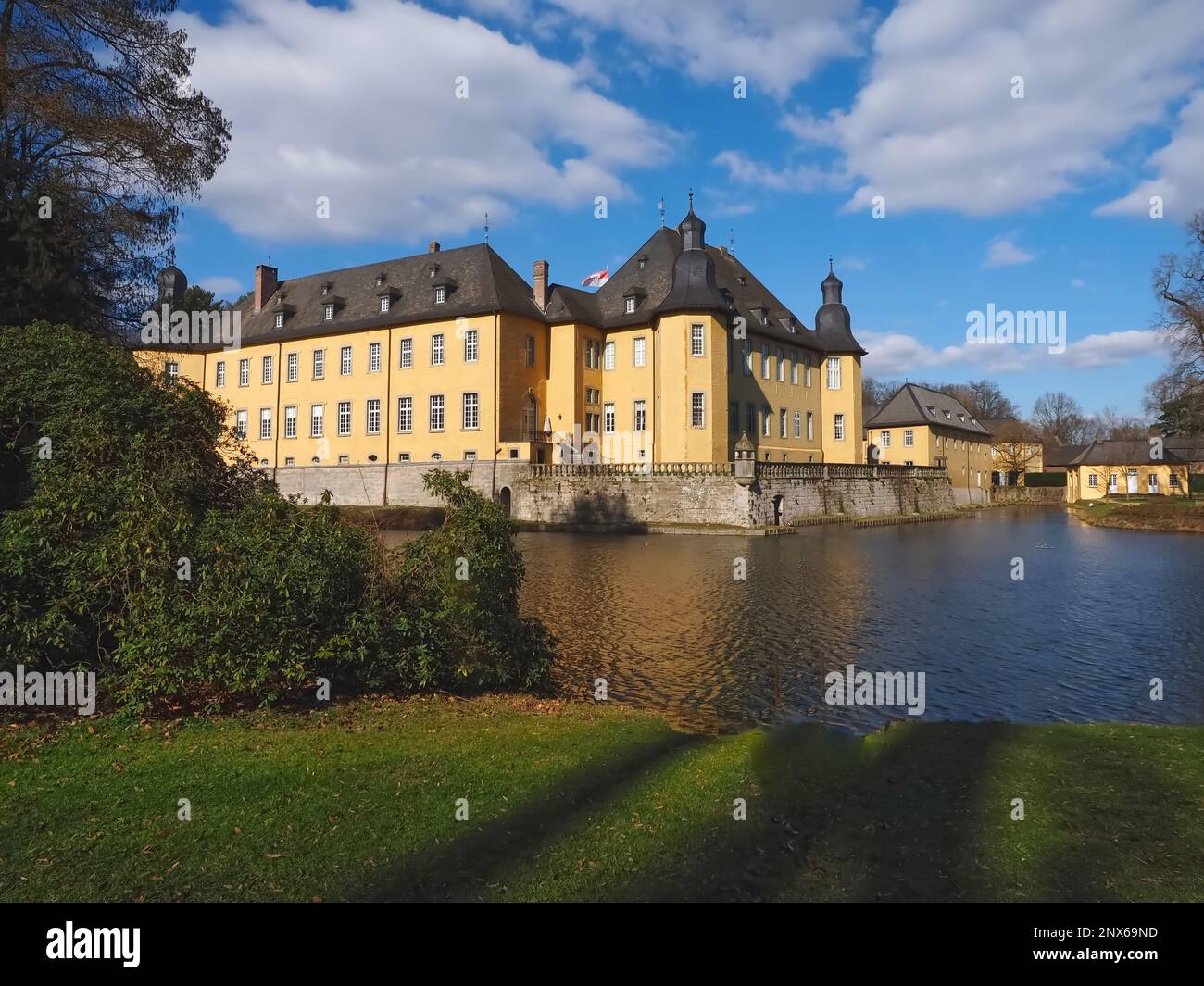Schloss Dyck - beautiful yellow water castle in Juechen, Germany Stock ...