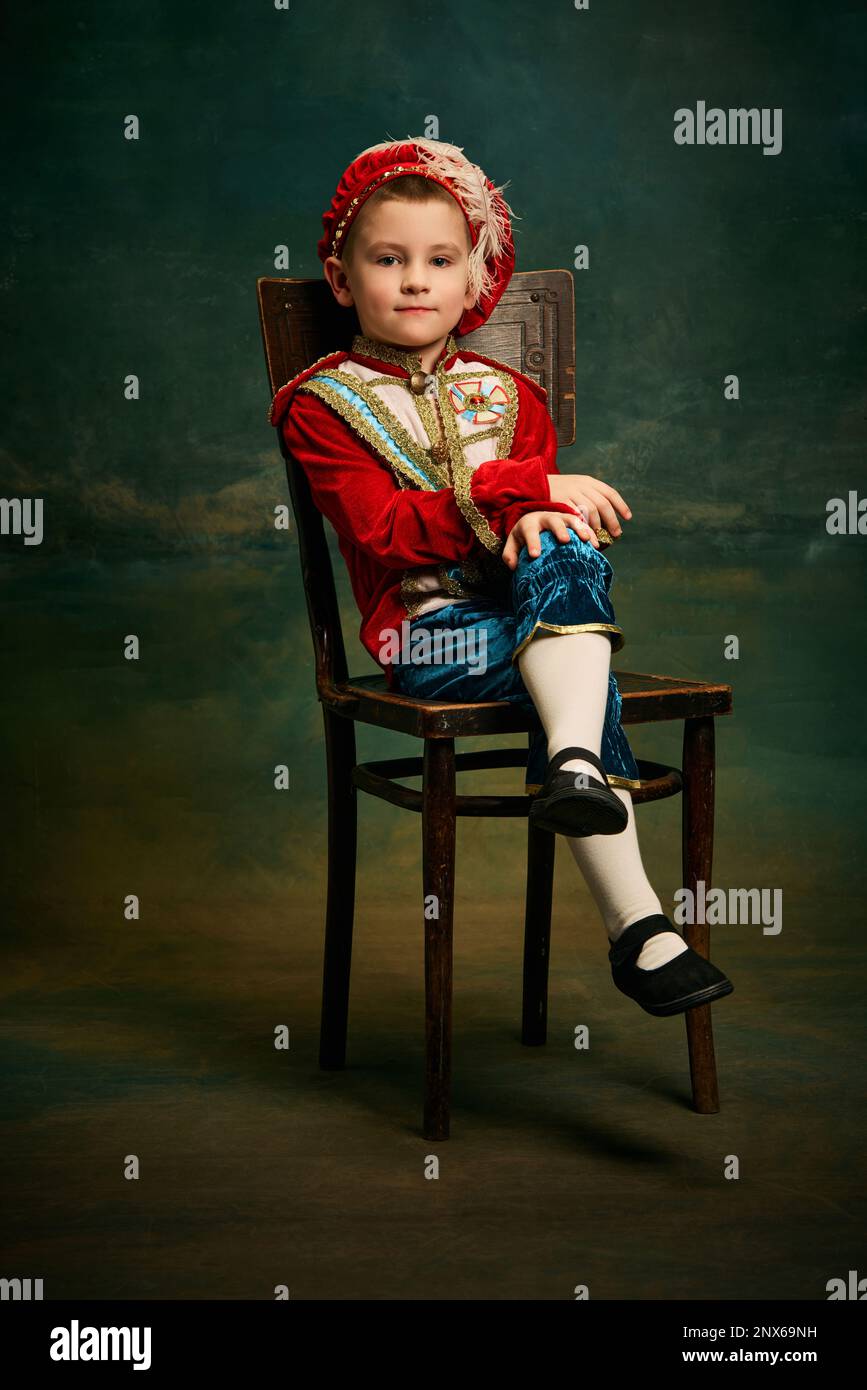 Portrait of cute little boy dressed up as medieval character, little ...