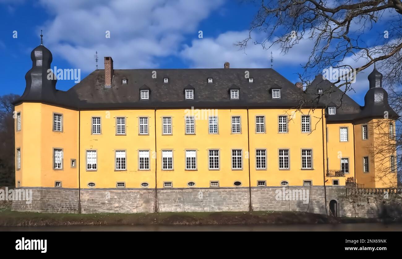Schloss Dyck - beautiful yellow water castle in Juechen, Germany Stock ...