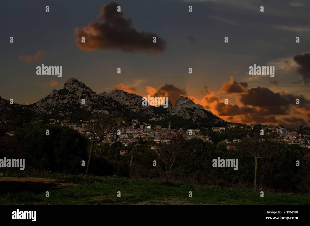 Red sunset in Aggius, Sardinia, Italy Stock Photo - Alamy