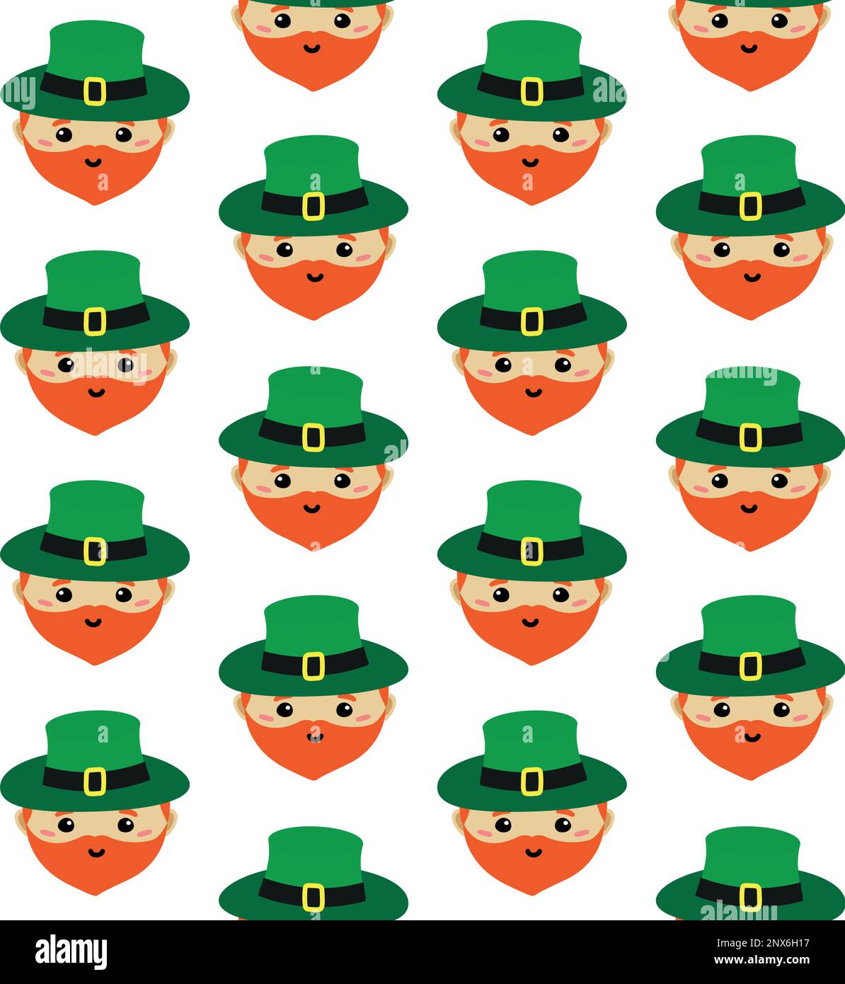 Vector seamless pattern of flat hand drawn leprechaun face isolated on ...